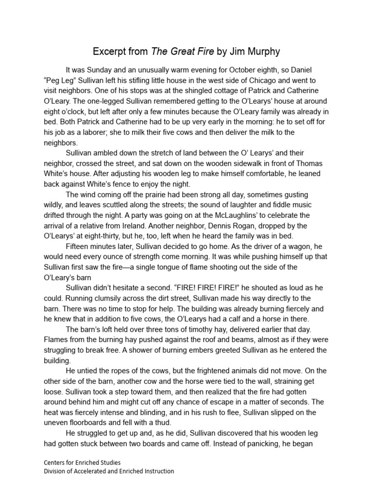 CES RGr5MP4W1 Excerpt From the Great Fire by Jim Murphy | PDF