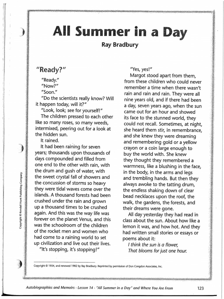 All Summer in A Day | PDF