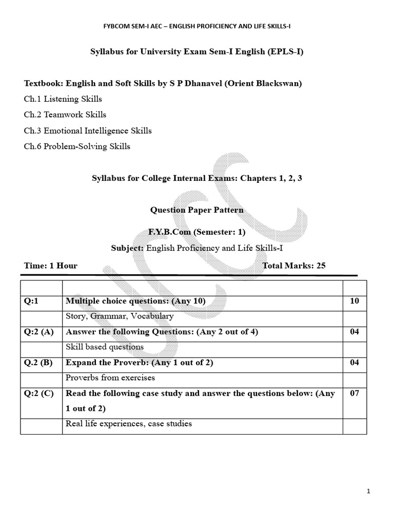 Fybcom-I Aec English-Epls-I Study Material 2024-25 | PDF | Emotional Intelligence | Intelligence