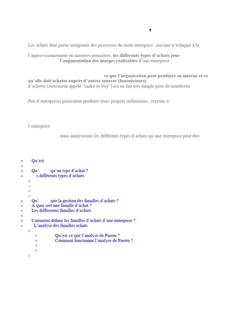 Types et familles d'achats en entreprise | PDF | Business | Gestion ...