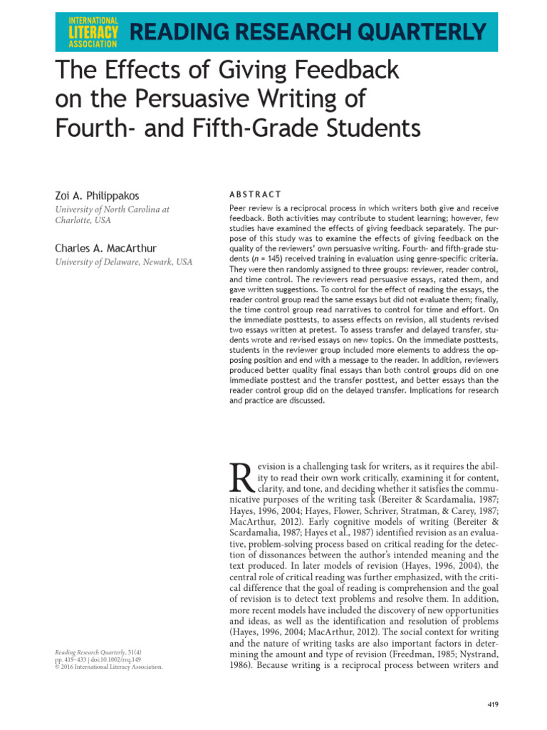 The Effects of Giving Feedback On The Persuasive Writing of Fourth ...