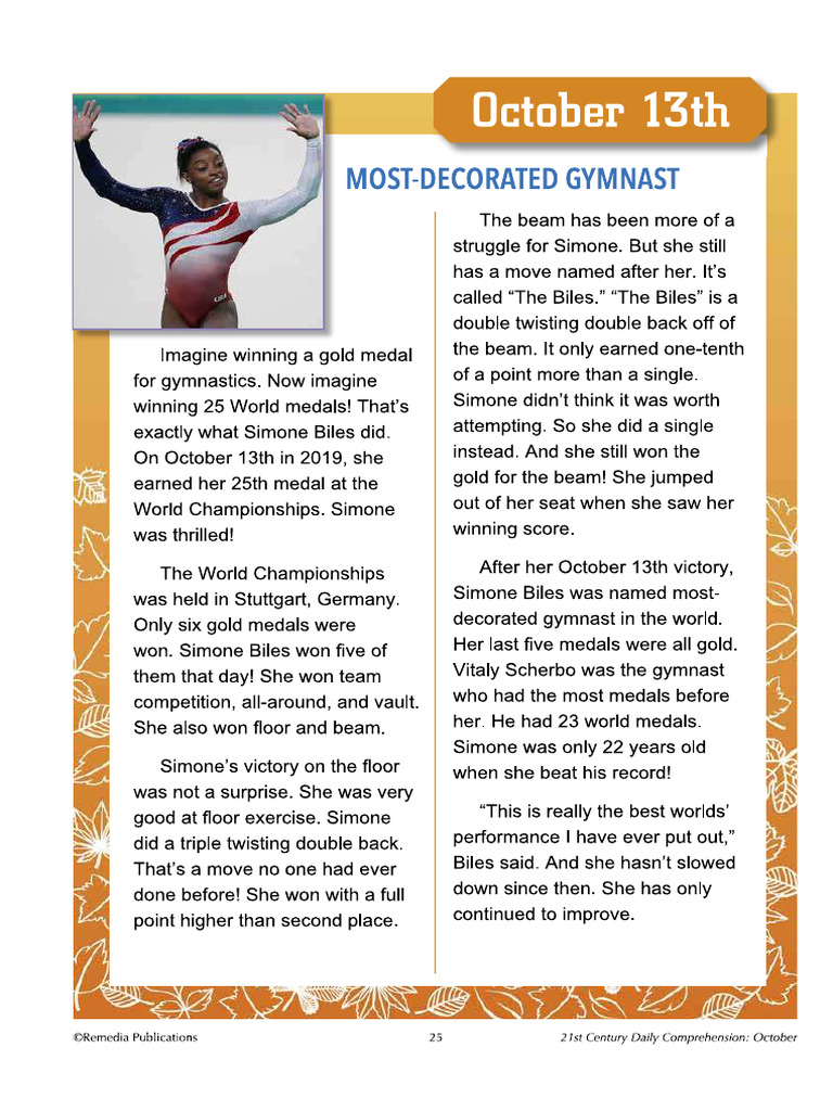 Simone Biles Reading Comprenhension | PDF