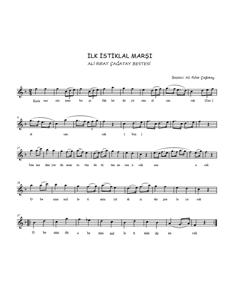 Ali Rifat Cagatay Istiklal Marsi | PDF