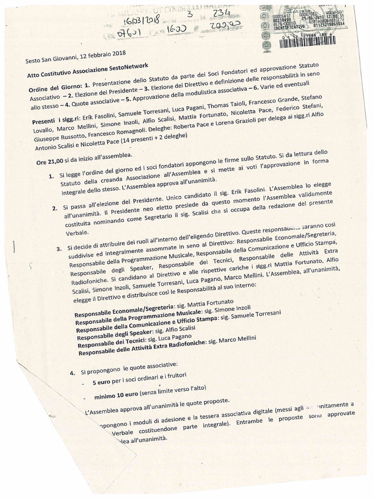 Atto Costitutivo + Statuto (Originali) | PDF