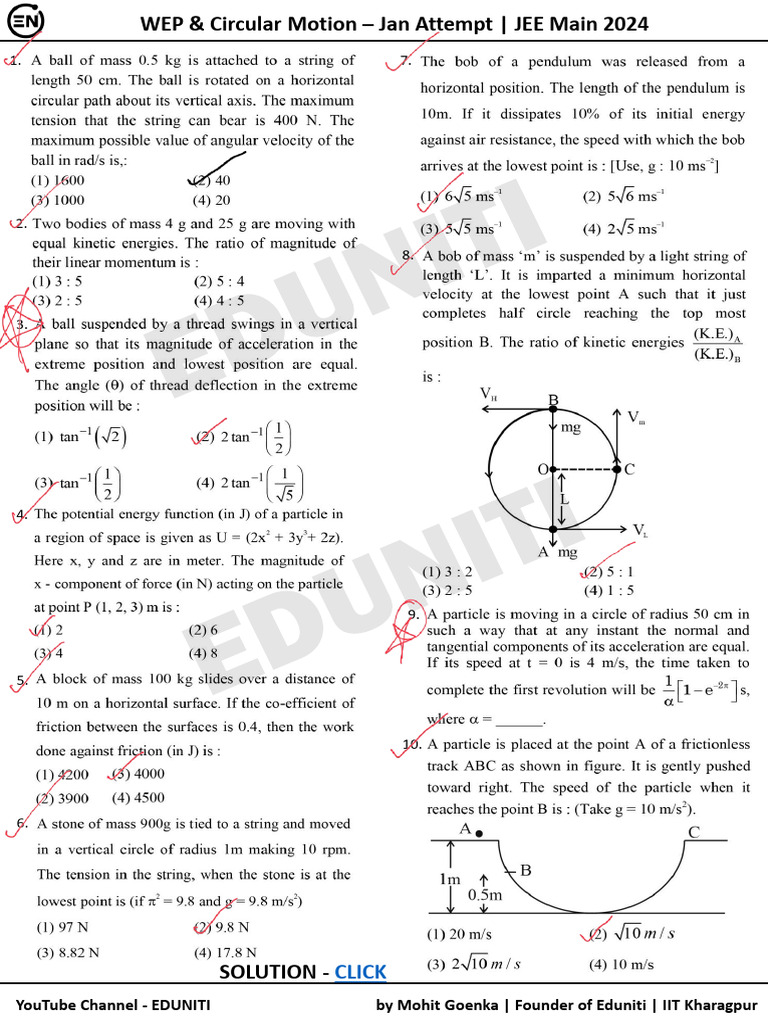 WEP_Circular_Motion_COM_Collision_Rotation_&_Gravitation_JEE_Main | PDF | Celestial Mechanics ...