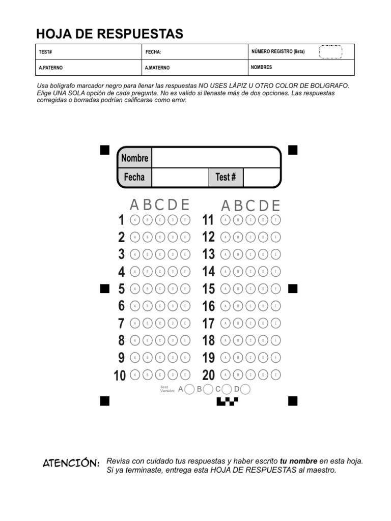 Instrucciones para Hoja de Respuestas | PDF