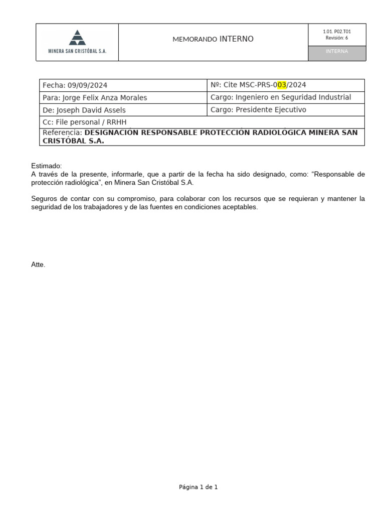 Memorando RPR FAM | PDF