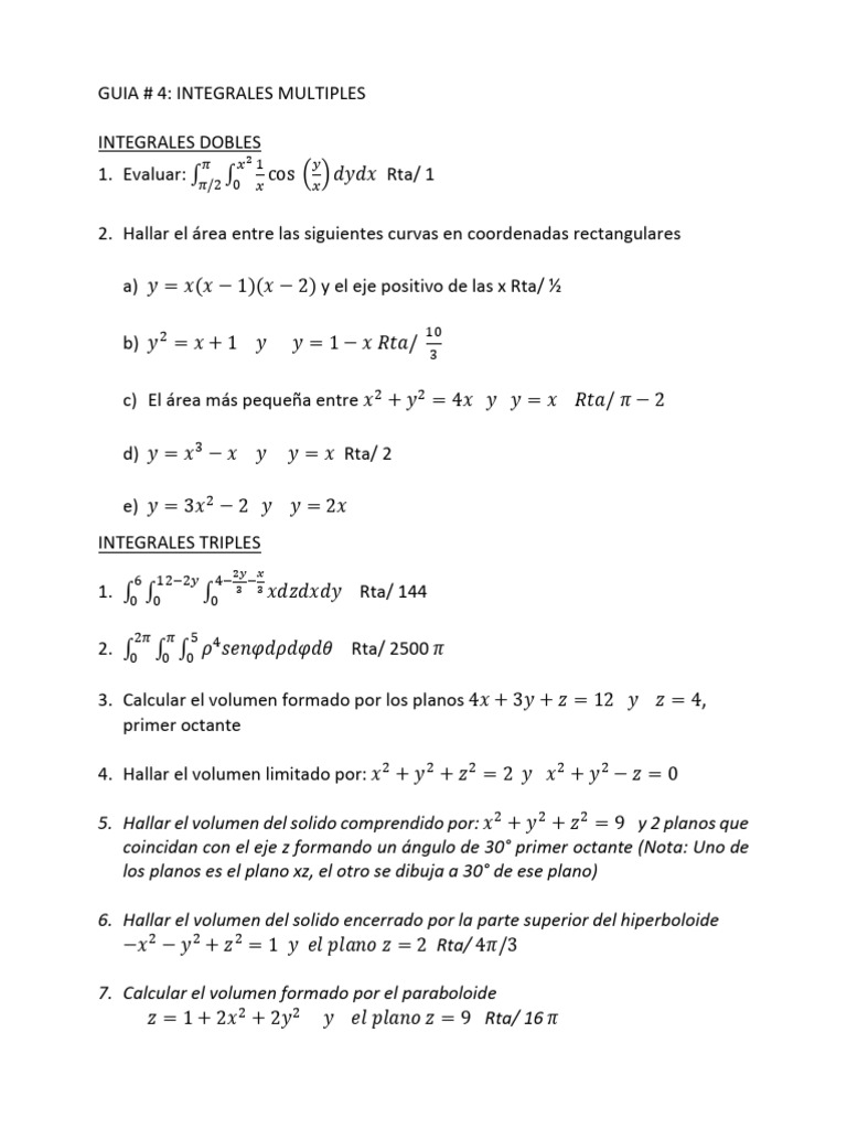 GUIA No. 4 INTEGRALES MULTIPLES | PDF