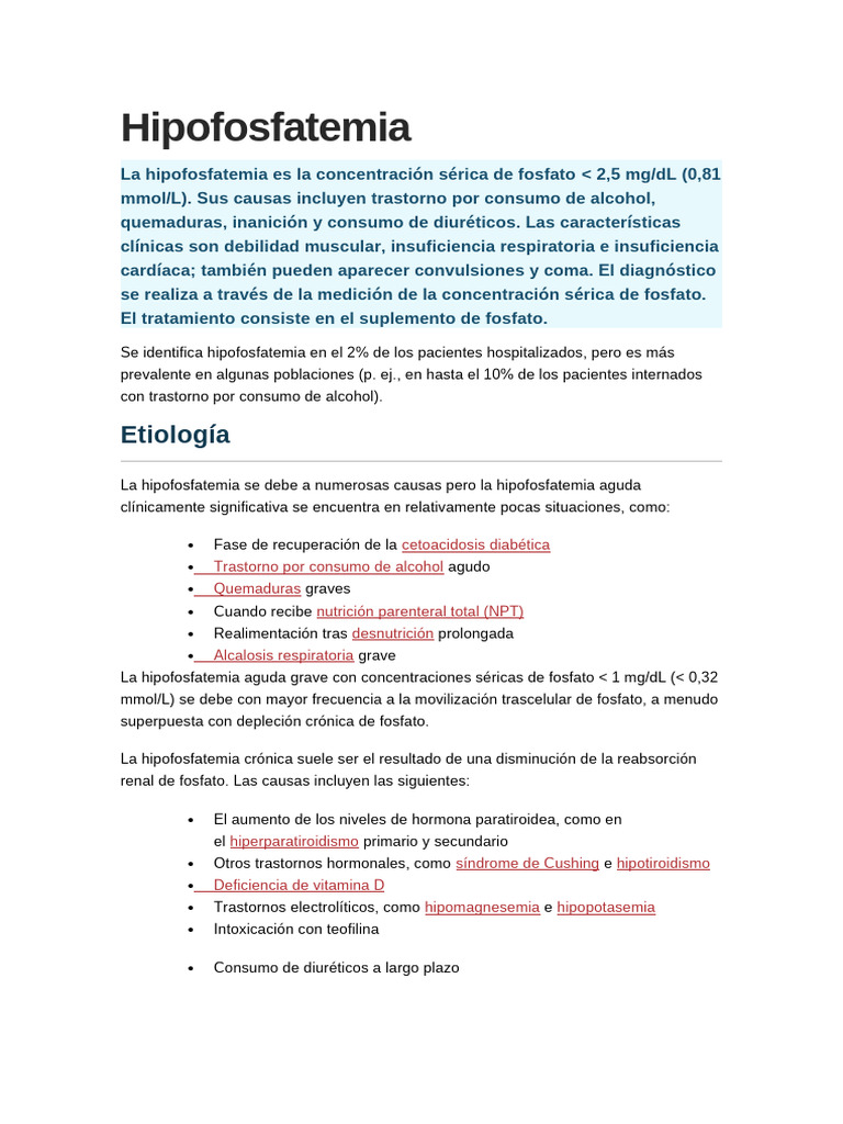 Hipofosfatemia | PDF | Especialidades Medicas | Enfermedades y trastornos
