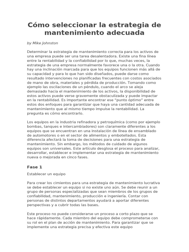 Cómo Seleccionar La Estrategia de Mantenimiento Adecuada | PDF ...