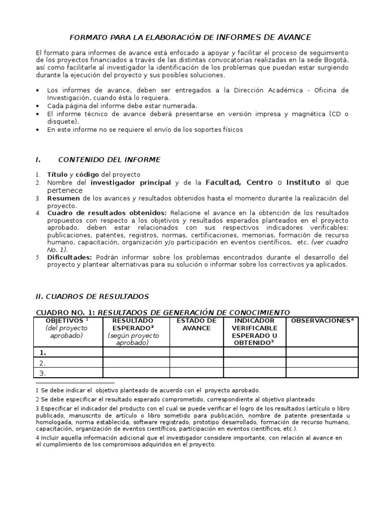 Formato para La ElaboraciÓn de Informes de Avance | PDF | Software ...