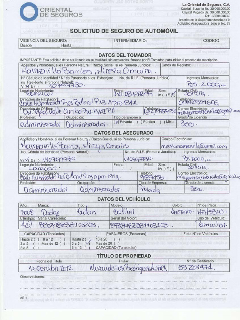 SOLICITUD DE SEGURO | PDF