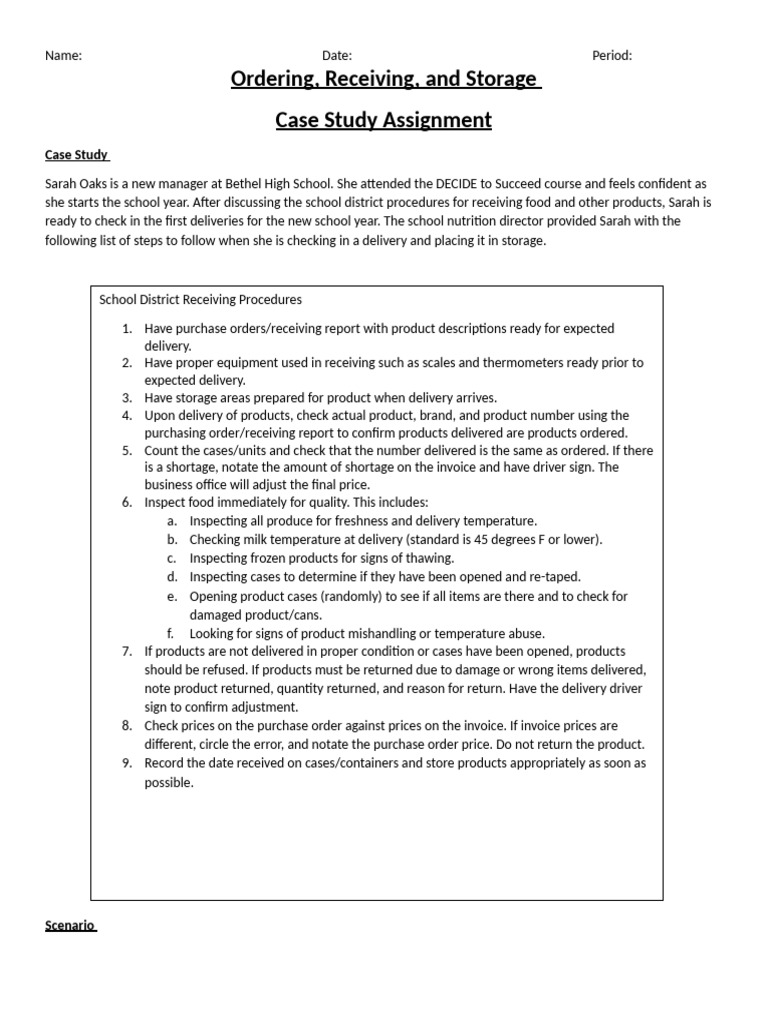 School Food Delivery & Storage Case Study | PDF | Foods