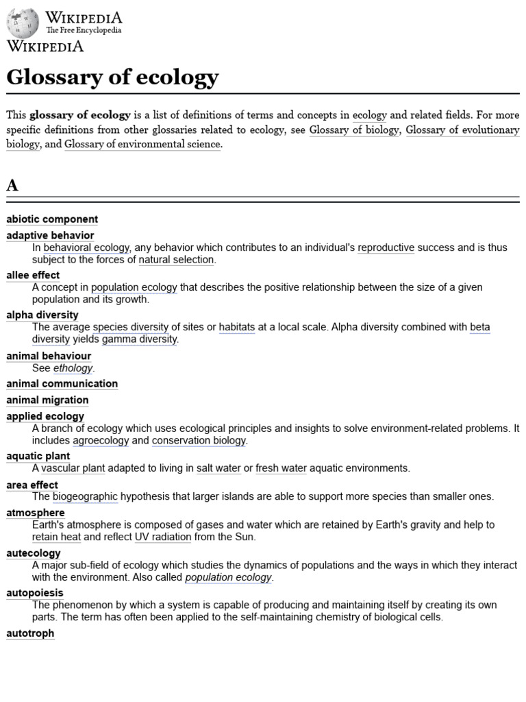 Ecology Terms and Definitions Glossary | PDF | Ecology | Ecosystem
