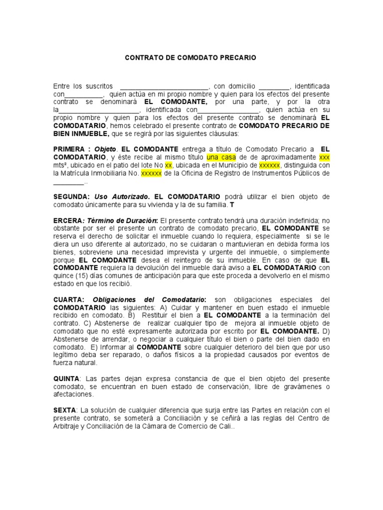 Contrato de Comodato Precario