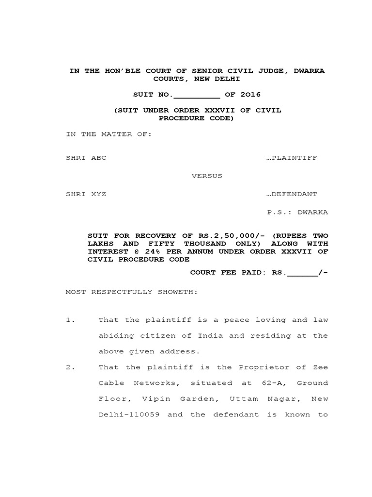 Ecovery Suit Under Order Xxxvii CPC | PDF | Lawsuit | Affidavit