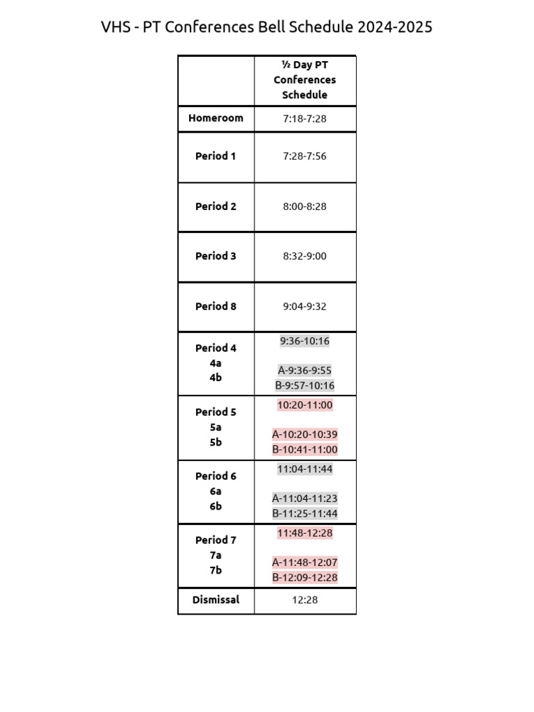 VHS 8 Period Bell Schedule - Conferences | PDF
