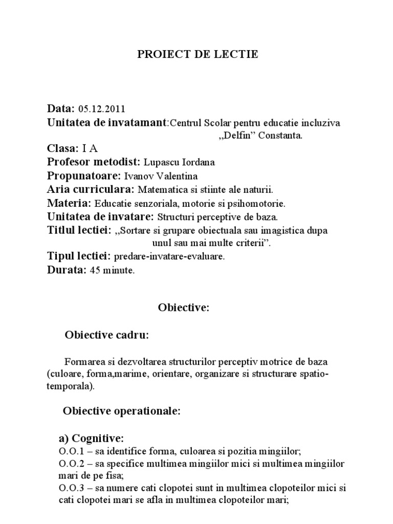 Proiect de Lectie | PDF