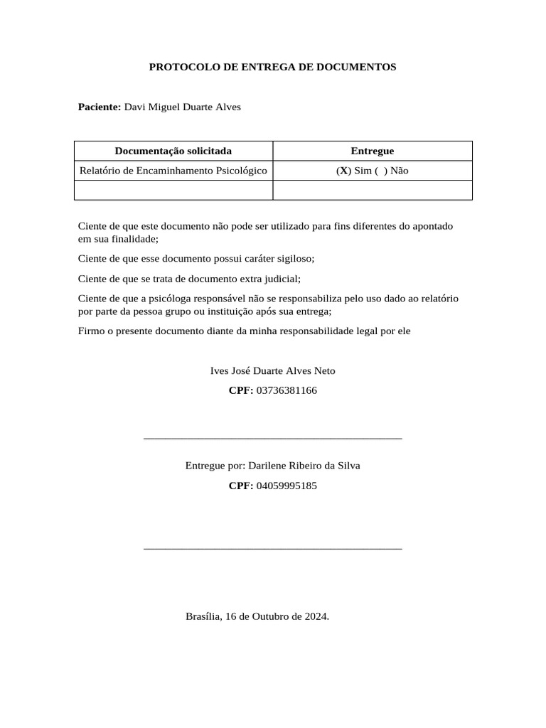Protocolo de Entrega de Documentos - Ives | PDF