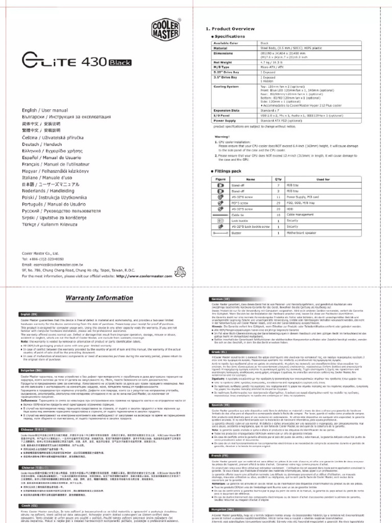 User Manual Cooler Master 430 (English - 2 Pages) | PDF