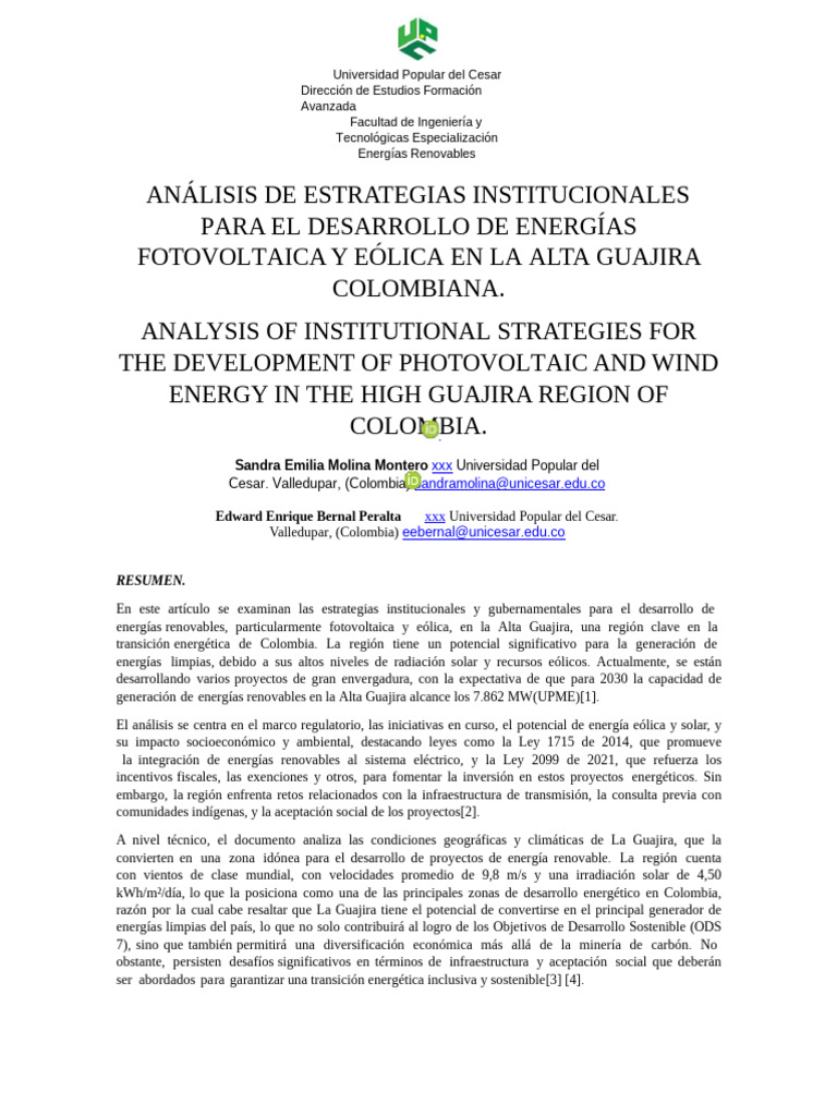 Articulo de Esp de Energias Renovables v2 (1) | PDF | Energía renovable | Energía eólica