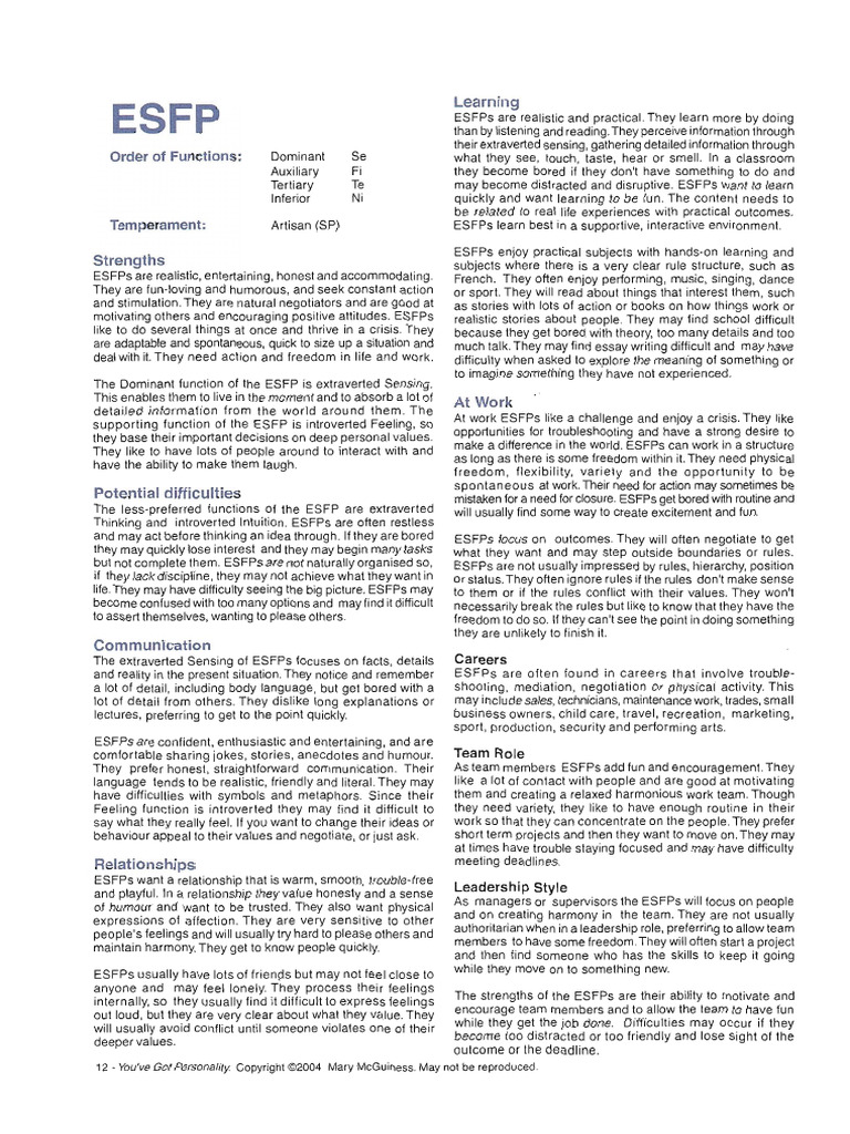 Detailed Portraits - Extraverted Types | PDF