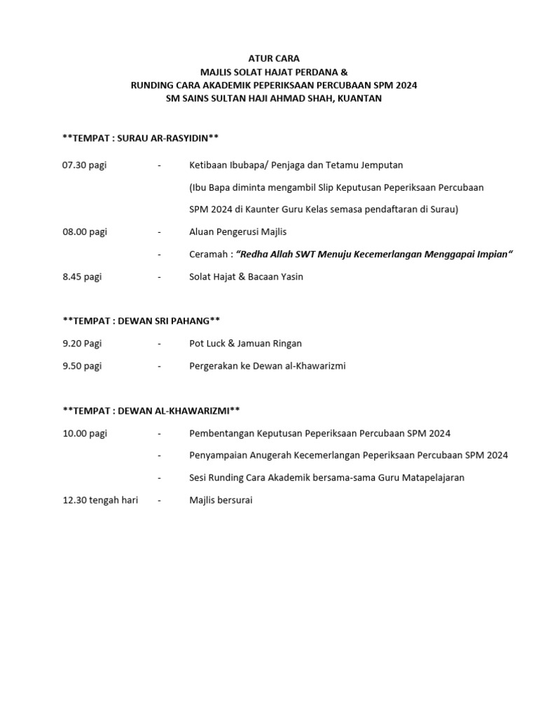 Aturcara Solat Hajat & Rca Trial SPM 2024 | PDF