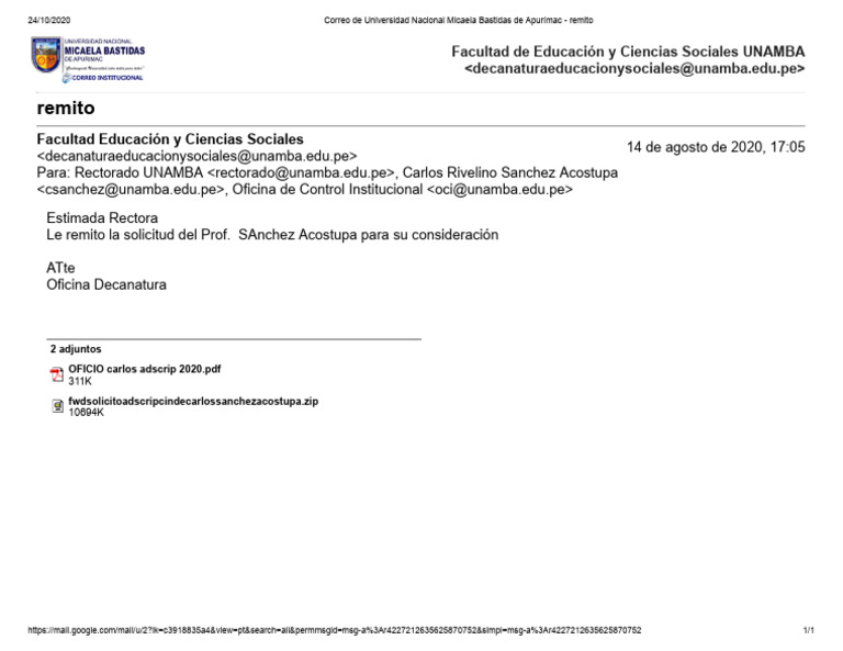 Solicitud A Rectorado Adscripcio | PDF