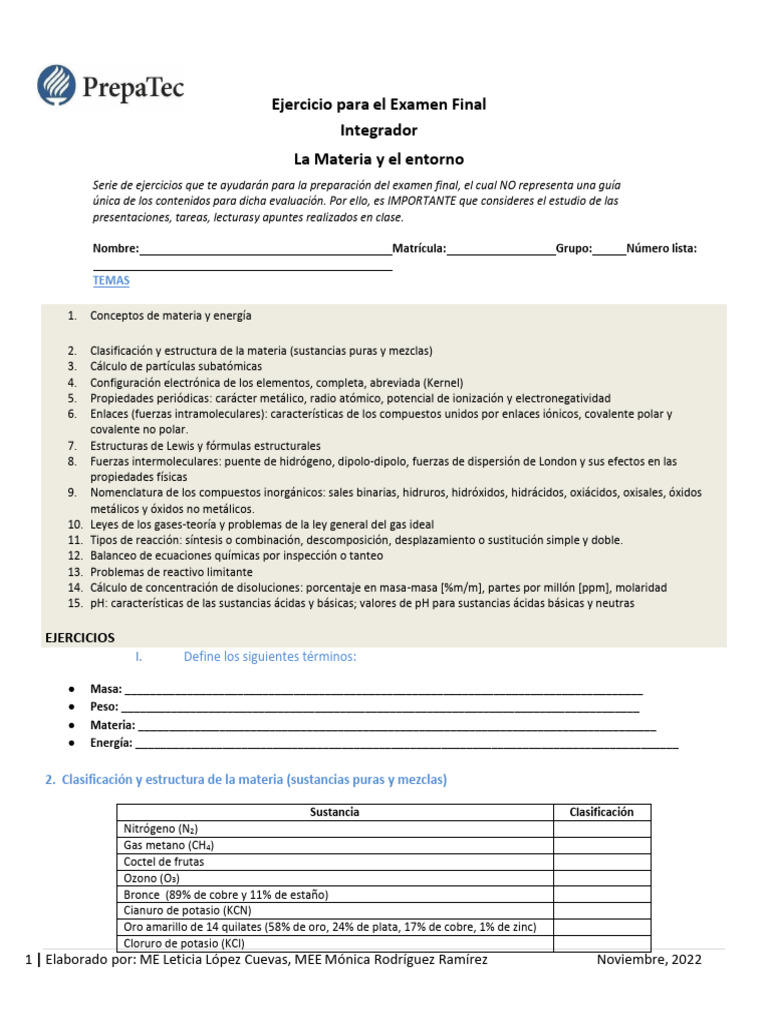 Ejercicio Integrador FINAL M E | PDF | Enlace covalente | Enlace químico