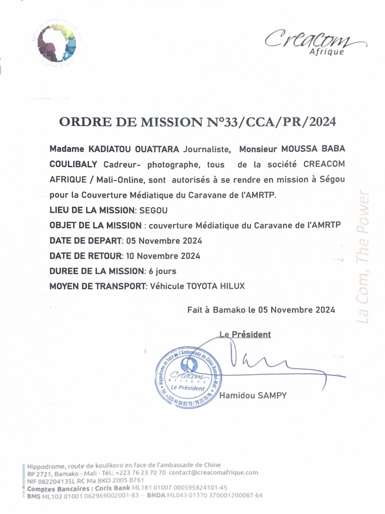 Ordre de Mission | PDF