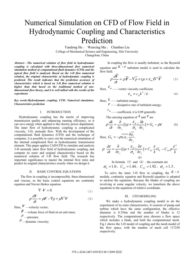 Numerical Simulation On CFD of Flow Field in Hydrodynamic Coupling and Characteristics ...