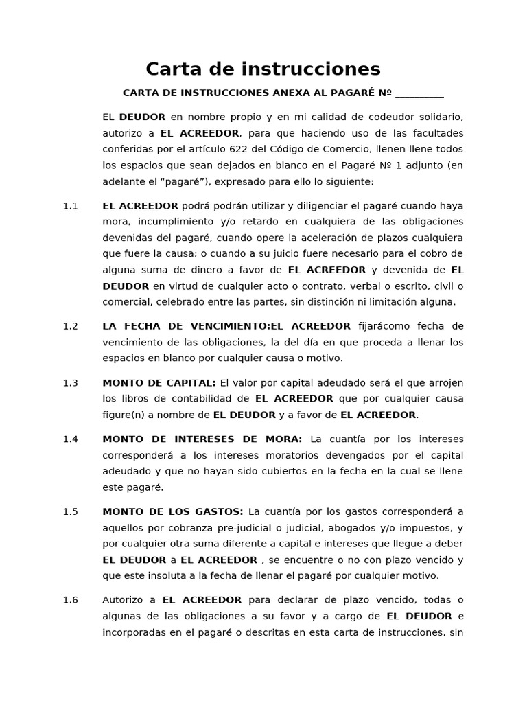 Carta de Instrucciones del Pagaré | PDF | Pagos