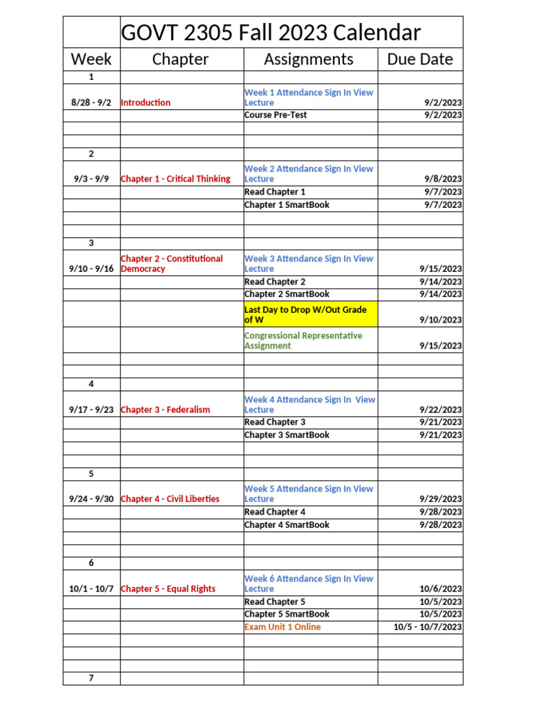 Gov 2305 Fall 2023 Calendar Online Course | PDF | Justice | Crime ...