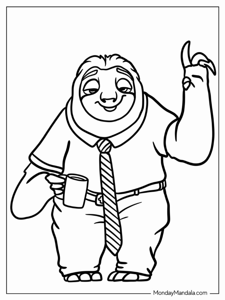 Easy Outline of Flash The Sloth Coloring Sheet For Kids | PDF