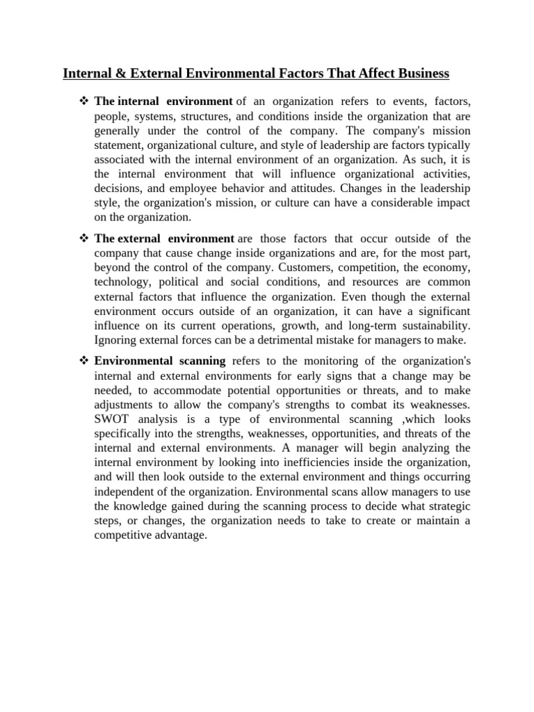 What Are Internal Environment | PDF | Environmental Resource Management ...
