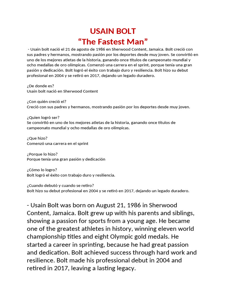USAIN BOLT - The Fastest Man | PDF
