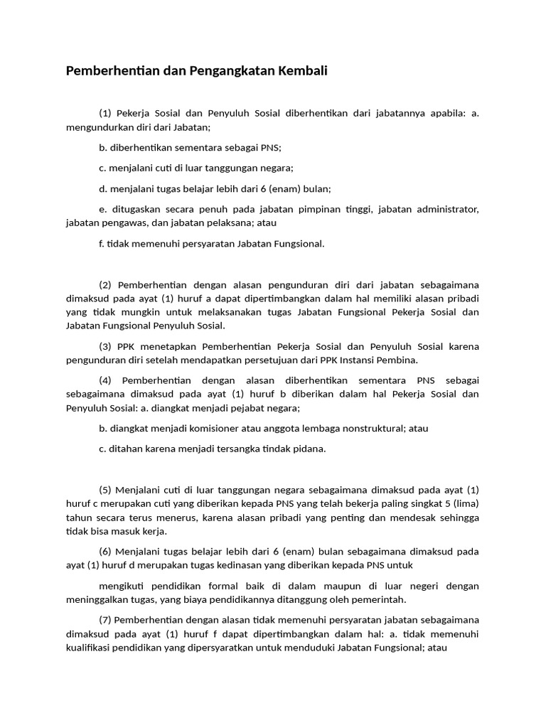 Pemberhentian Dan Pengangkatan Kembali | PDF