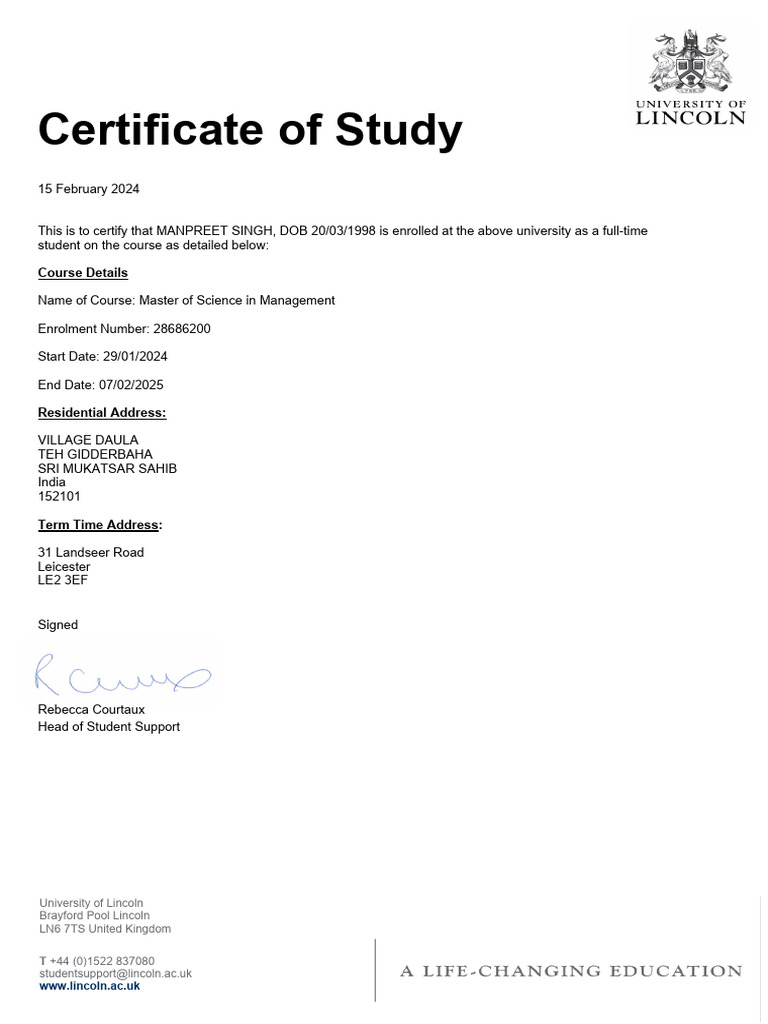 Certificate of Study | PDF