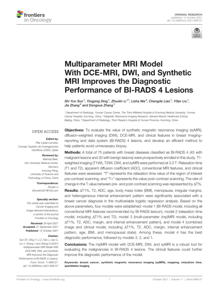 2021_FrontiersOncology_Multiparameter MRI Model With DCE-MRI, DWI, and Synthetic MRI Improves ...