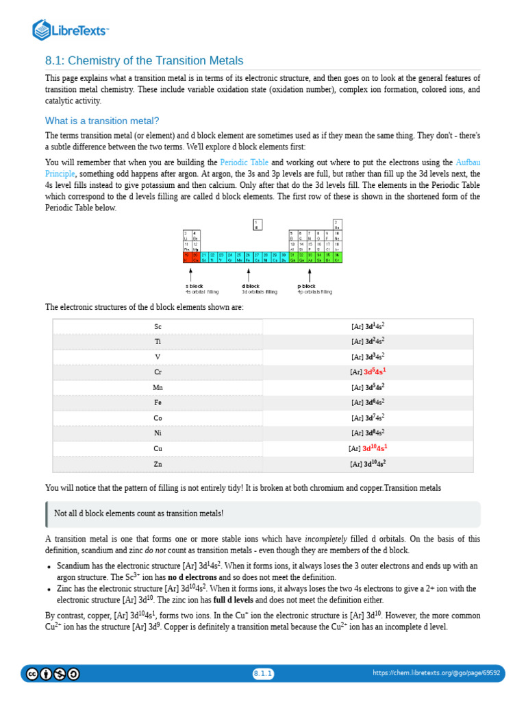 8.1 Chemistry of The Transition Metals | PDF | Transition Metals ...