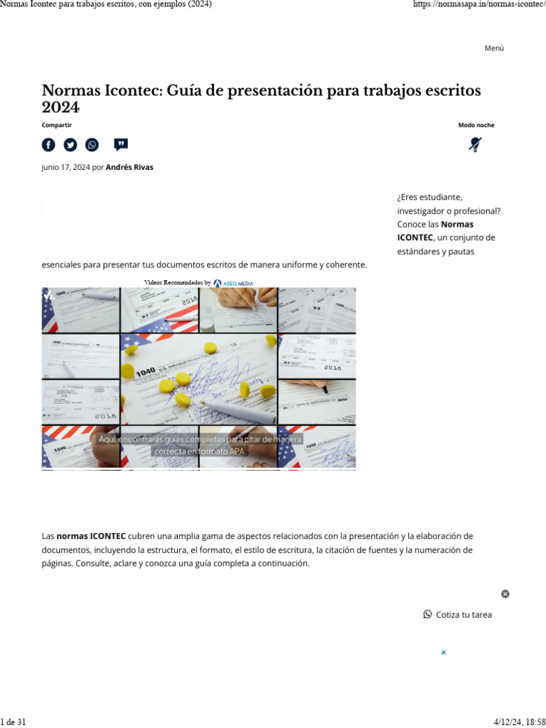 Normas Icontec para Trabajos Escritos, Con Ejemplos (2024) | PDF | Estilo apa | Bibliografía