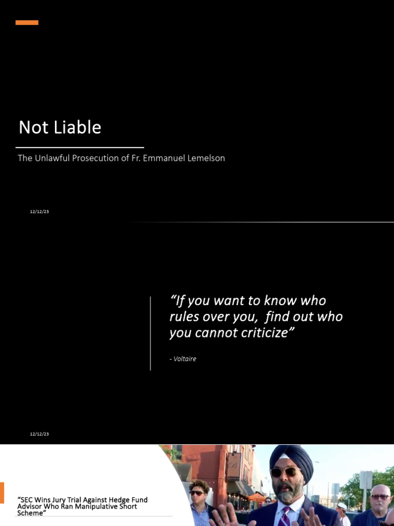 Not Liable. The Unlawful Prosecution of Fr. Emmanuel Lemelson | PDF