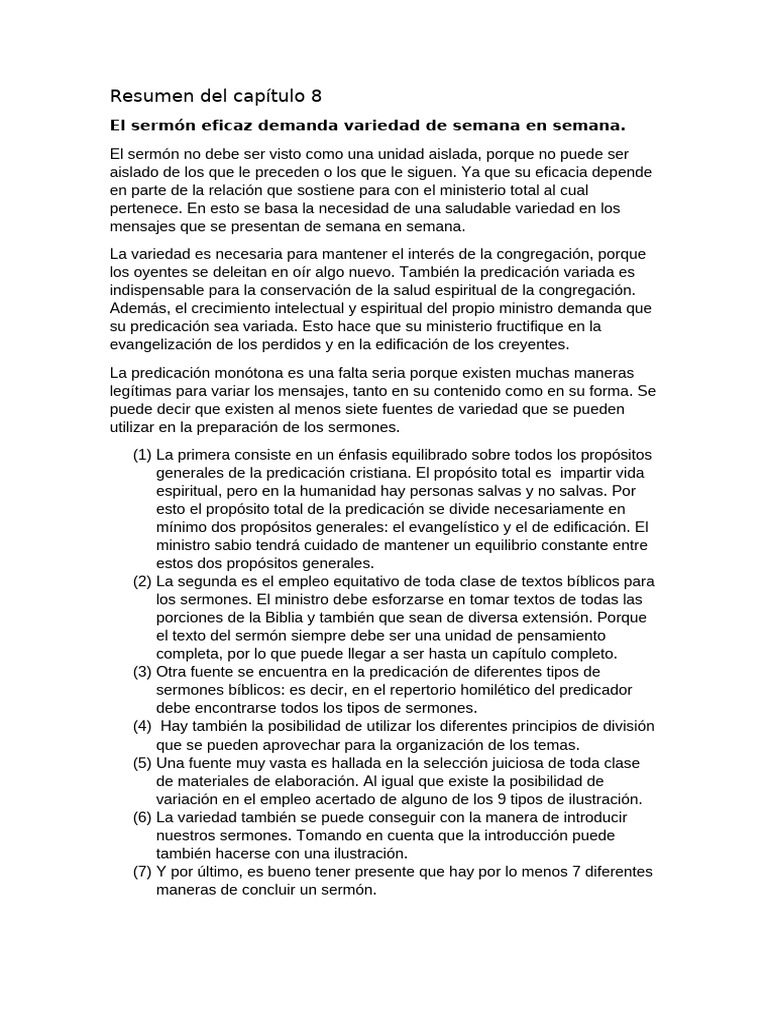 Resumen Del Capitulo 8 El Sermón Eficaz | PDF | Sermón | Evangelización