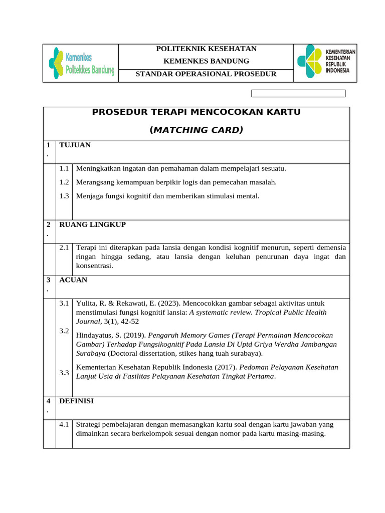 Sop Terapi Mencocokan Kartu | PDF