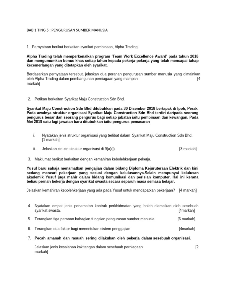 Latihan Bab 1 Ting 5 | PDF