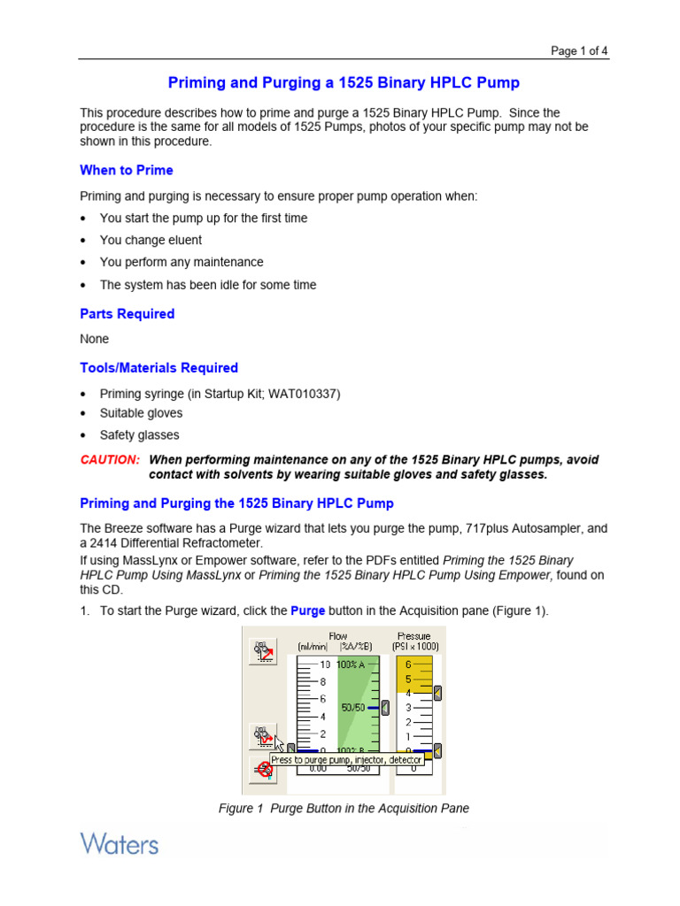 Priming and Purging A 1525 Series Pump | PDF | High Performance Liquid ...