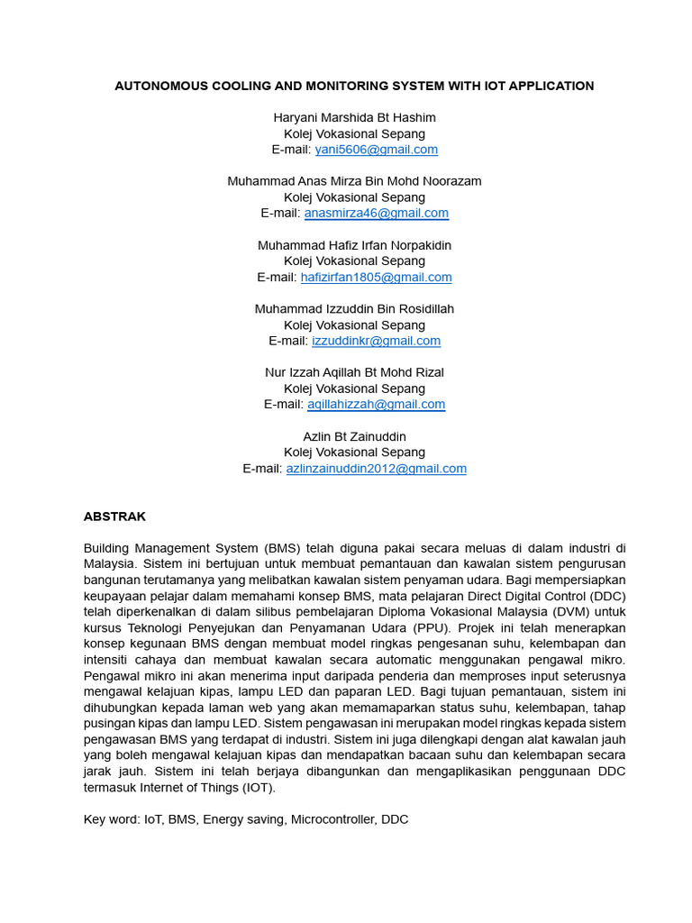Laporan Autonomous Cooling and Monitoring System With Iot Application | PDF