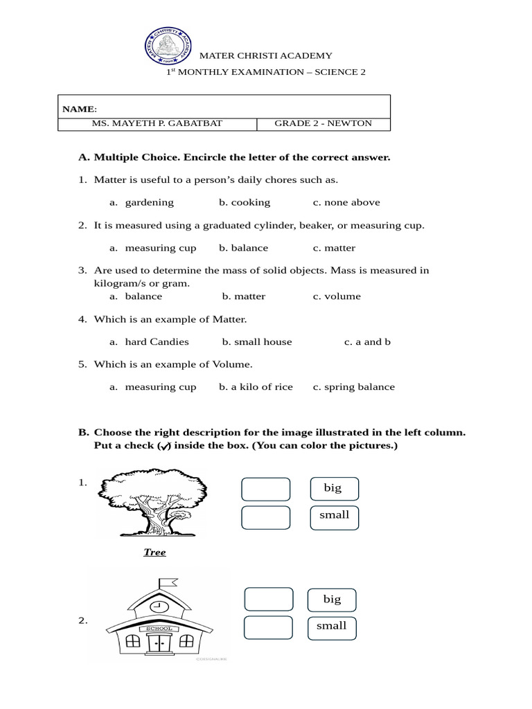 Grade 2 Science Exam | PDF