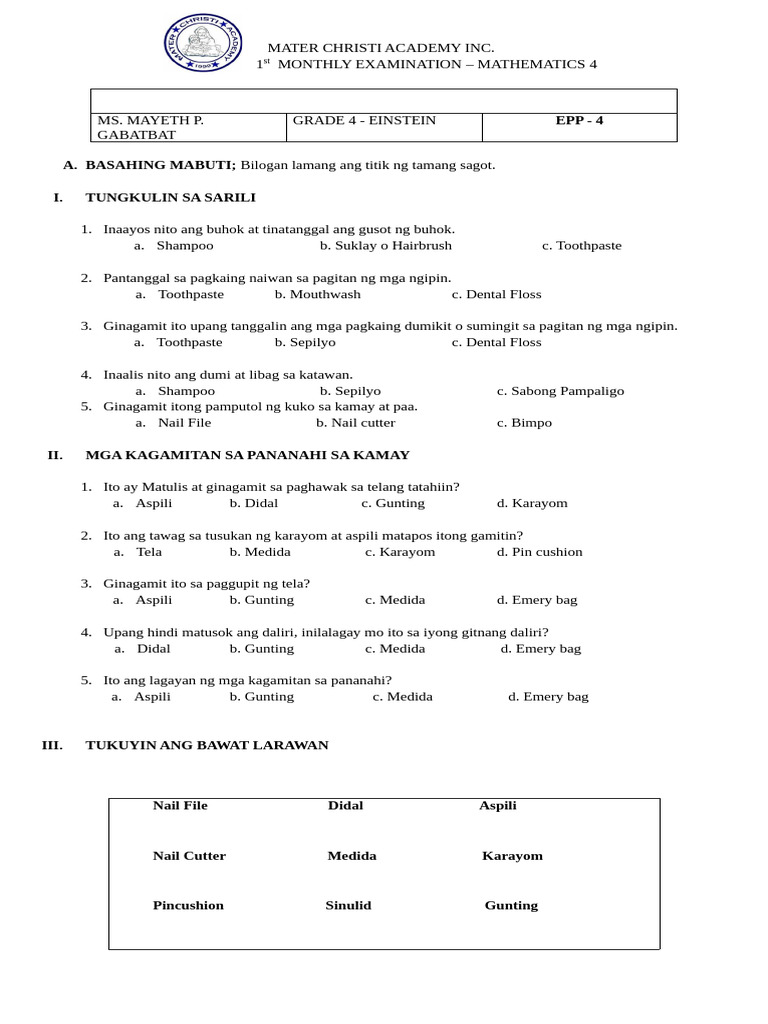 Grade 4 EXAMINATION | PDF
