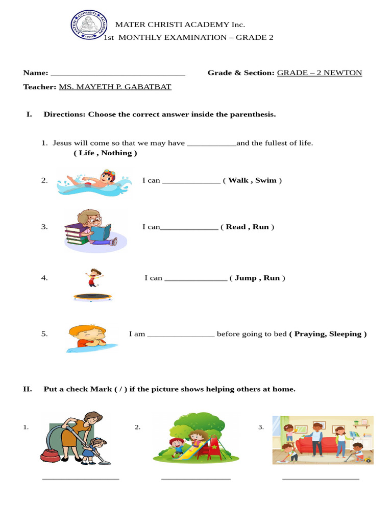Grade 2 GMRC Exam Worksheet | PDF